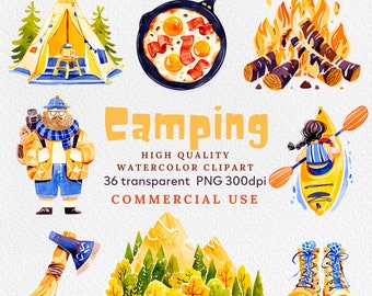 Watercolor Camping Clipart Bundle, Forest Adventure Clipart, Campsite ...