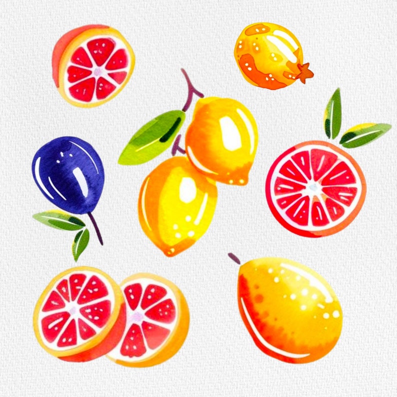 Watercolor Fruits Clipart, Cute Fruits Clipart, Summer Fruits Clipart ...