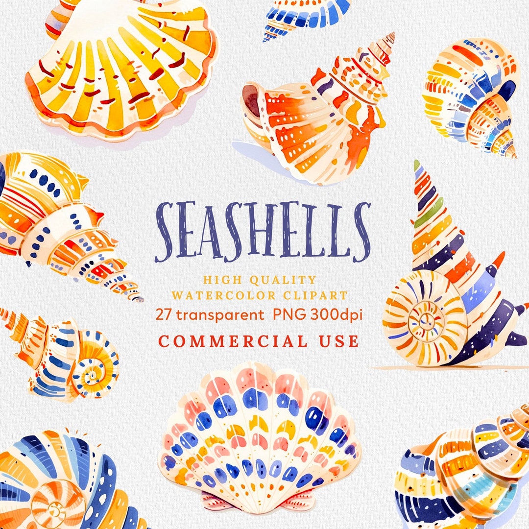 Watercolor Seashells Clipart - Nautical Watercolor Clip Art - Ocean ...