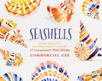 Watercolor Seashells Clipart Nautical Watercolor Clip Art Ocean Shells ...