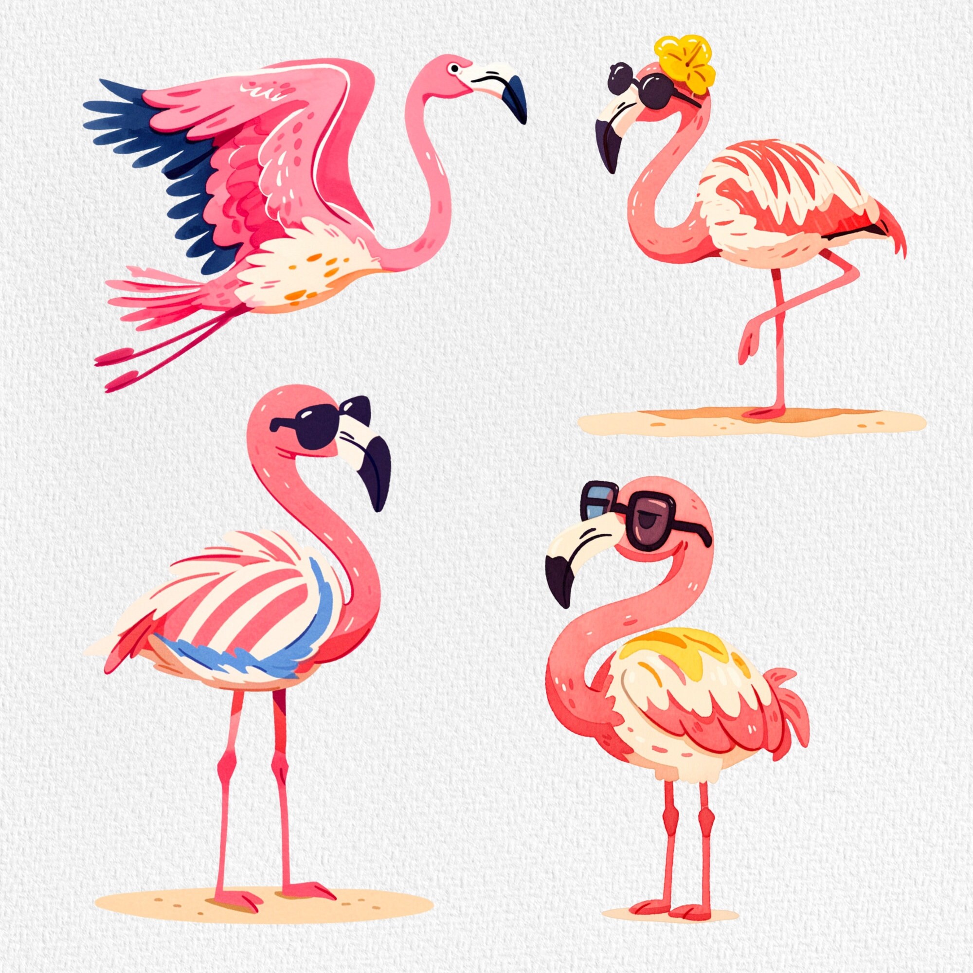 Flamingo Clipart, Watercolor Cute Flamingo Clipart, Beach Flamingo ...