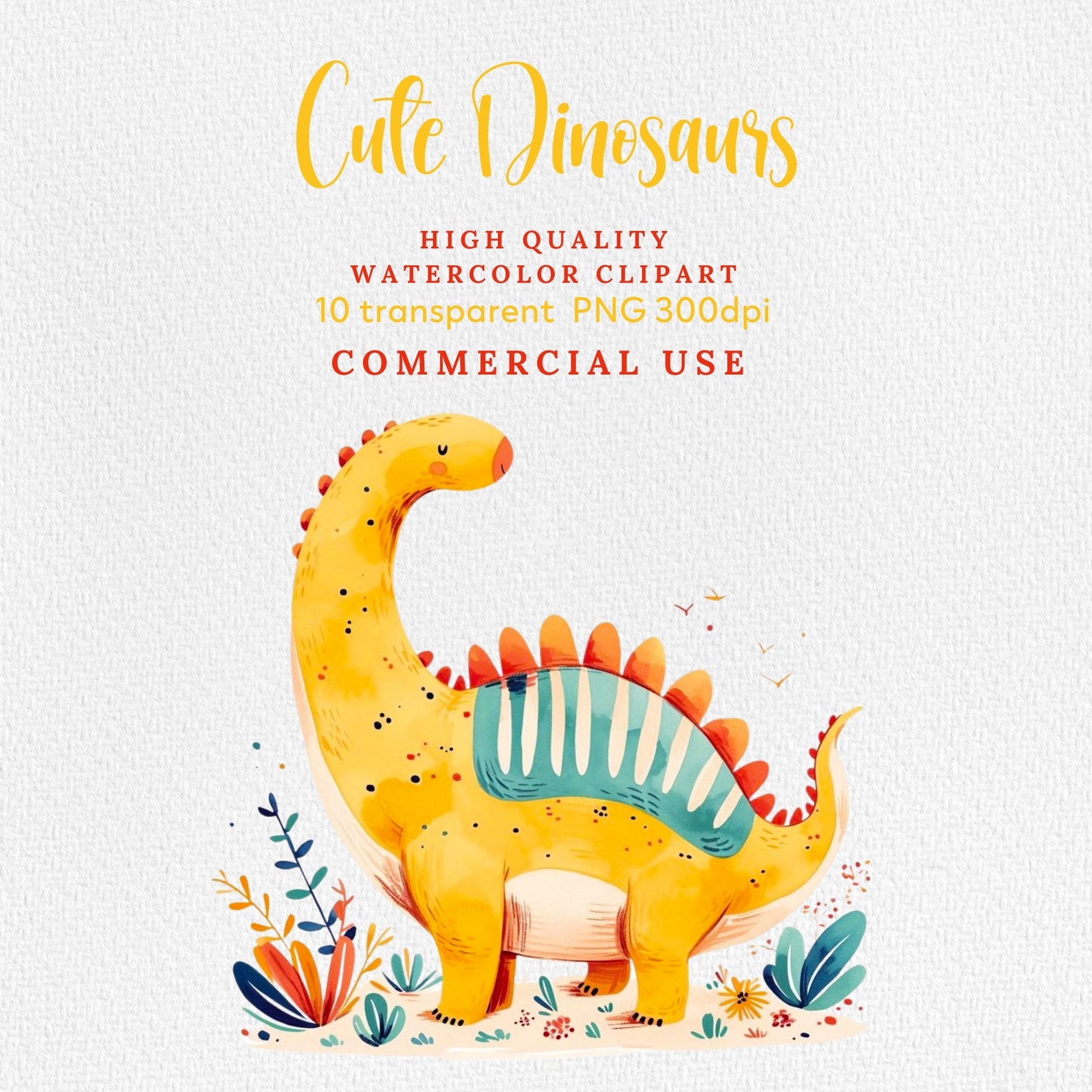 Dinosaurs Watercolor Clipart, Cute Dino Clip Art, Colorful Dinosaur PNG ...
