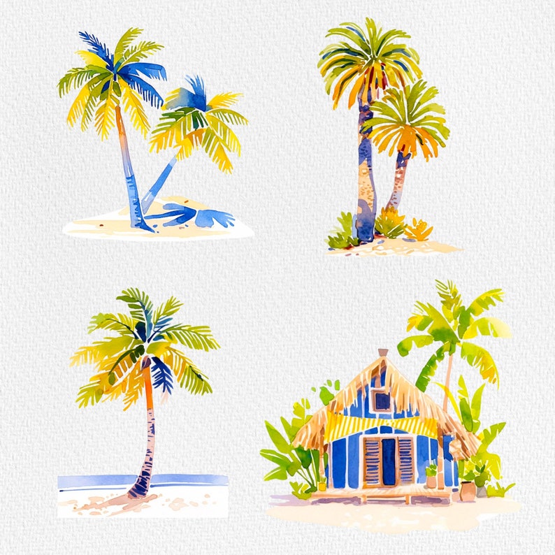 Watercolor Palm Clipart, Palm Trees, Tropical Clipart, Palm Trees PNG ...