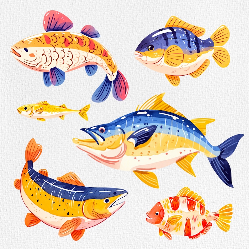Watercolor Fish Species Clipart, Fish Clipart, Fish Lovers, Colorful ...