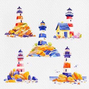 Watercolor Lighthouses Clipart PNG, Nautical Clipart, Landscape Clipart ...