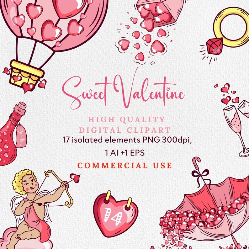 Valentine Clipart Bundle: Romantic PNG Vector Graphics (digital ...