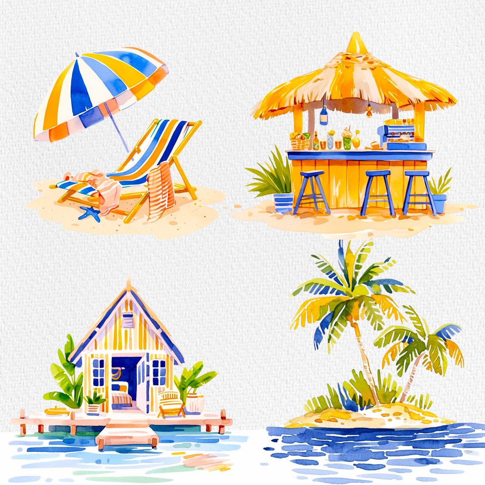 Watercolor Summer Vacation Clipart: Travel Graphics (PNG) - Etsy
