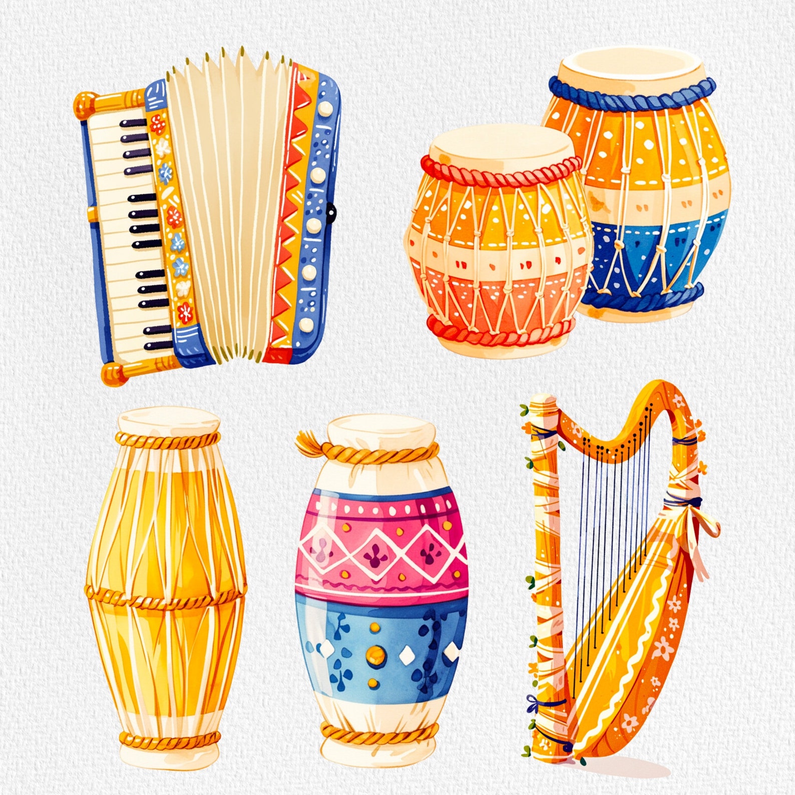 Watercolor Musical Instruments Clipart, Musical Instruments Clipart Set ...