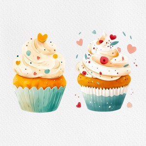 Watercolor Cupcakes Clipart: Boho Dessert PNG Bundle (digital Download ...