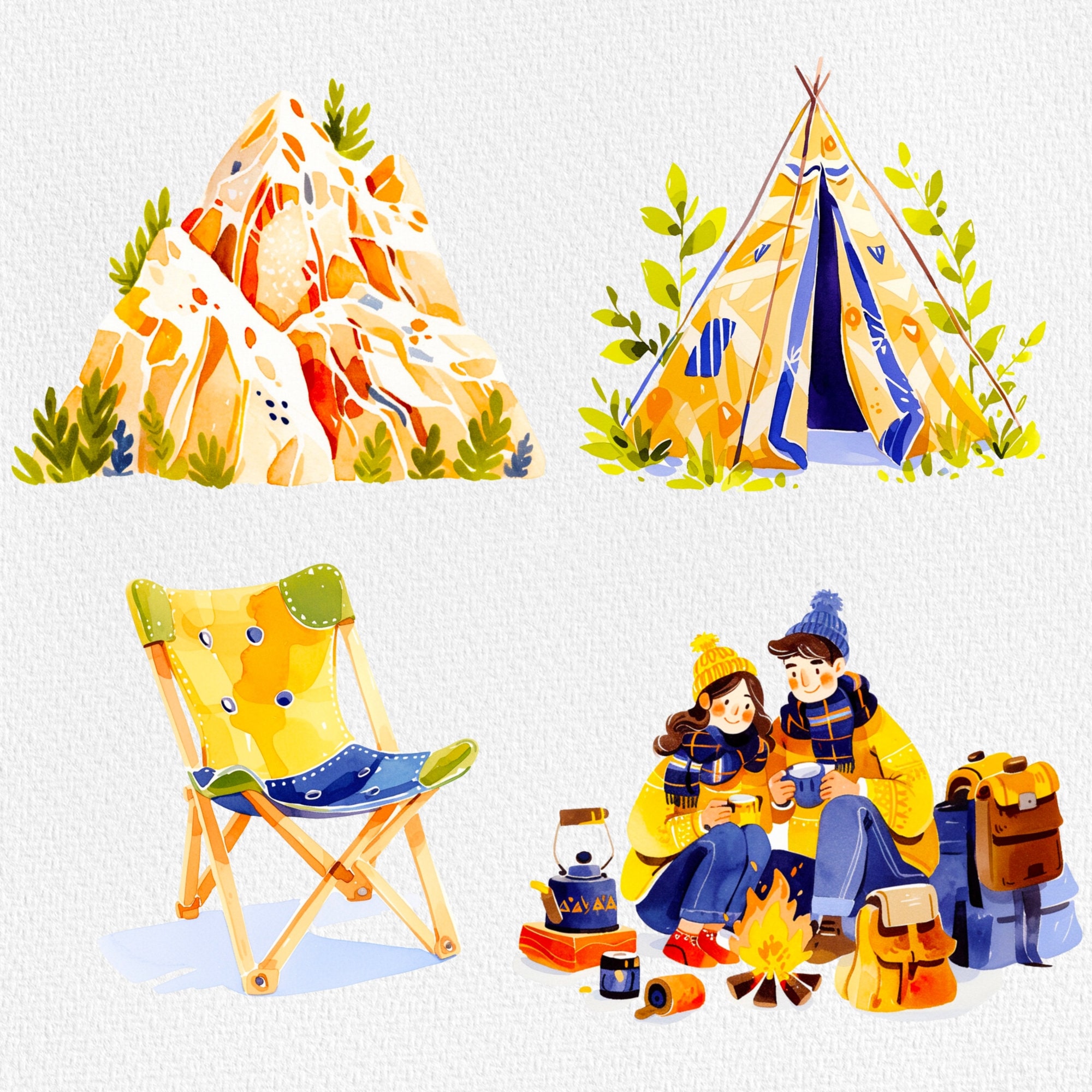 Watercolor Camping Clipart Bundle, Forest Adventure Clipart, Campsite ...