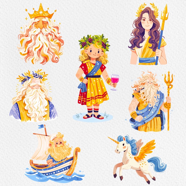 Greek Gods and Mythical Creatures Watercolor Clipart Collection, Greek ...