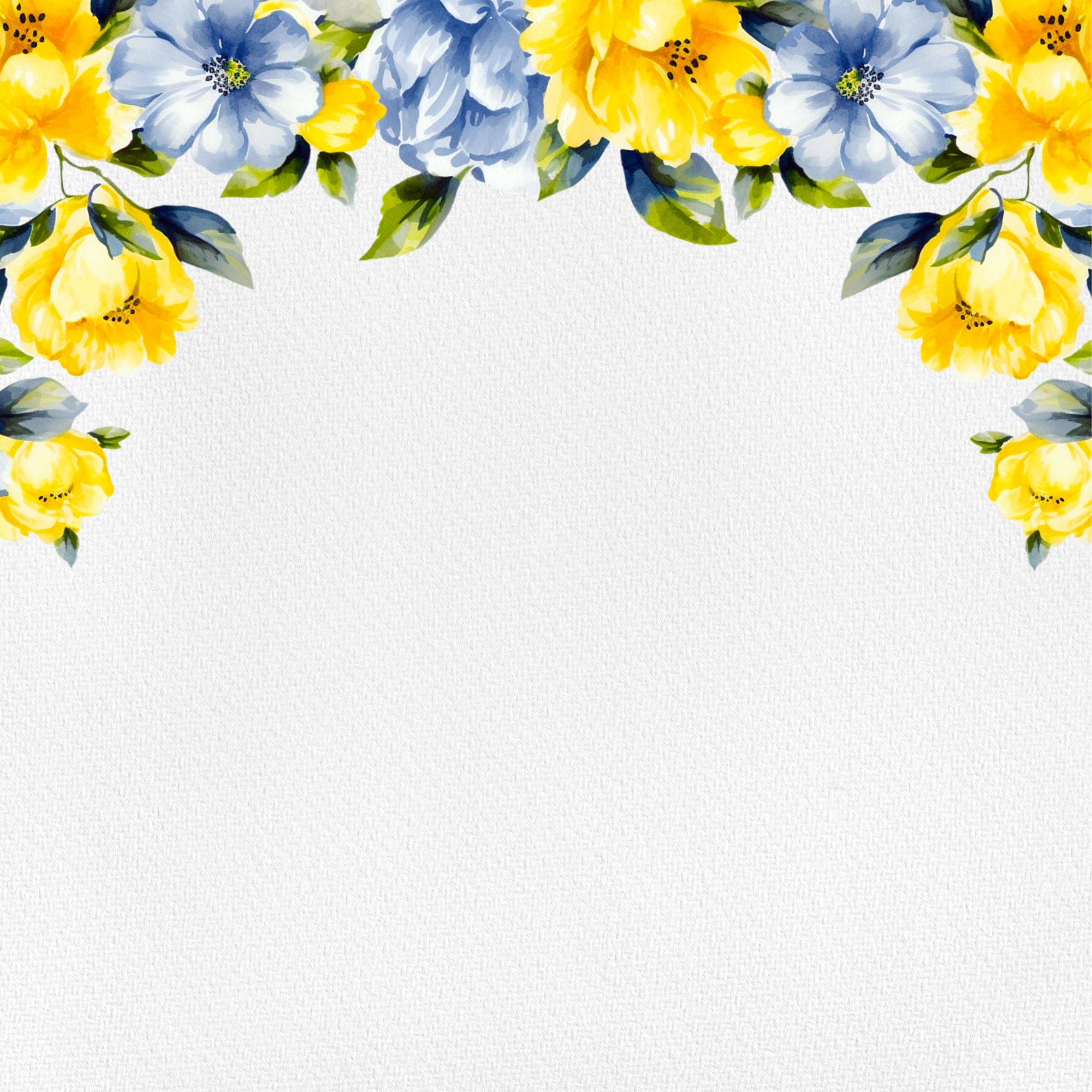 Watercolor Dusty Blue and Yellow Flowers PNG Clipart, Watercolor Floral ...