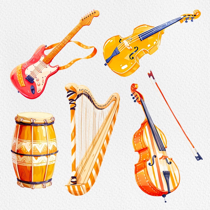 Watercolor Musical Instruments Clipart, Musical Instruments Clipart Set ...