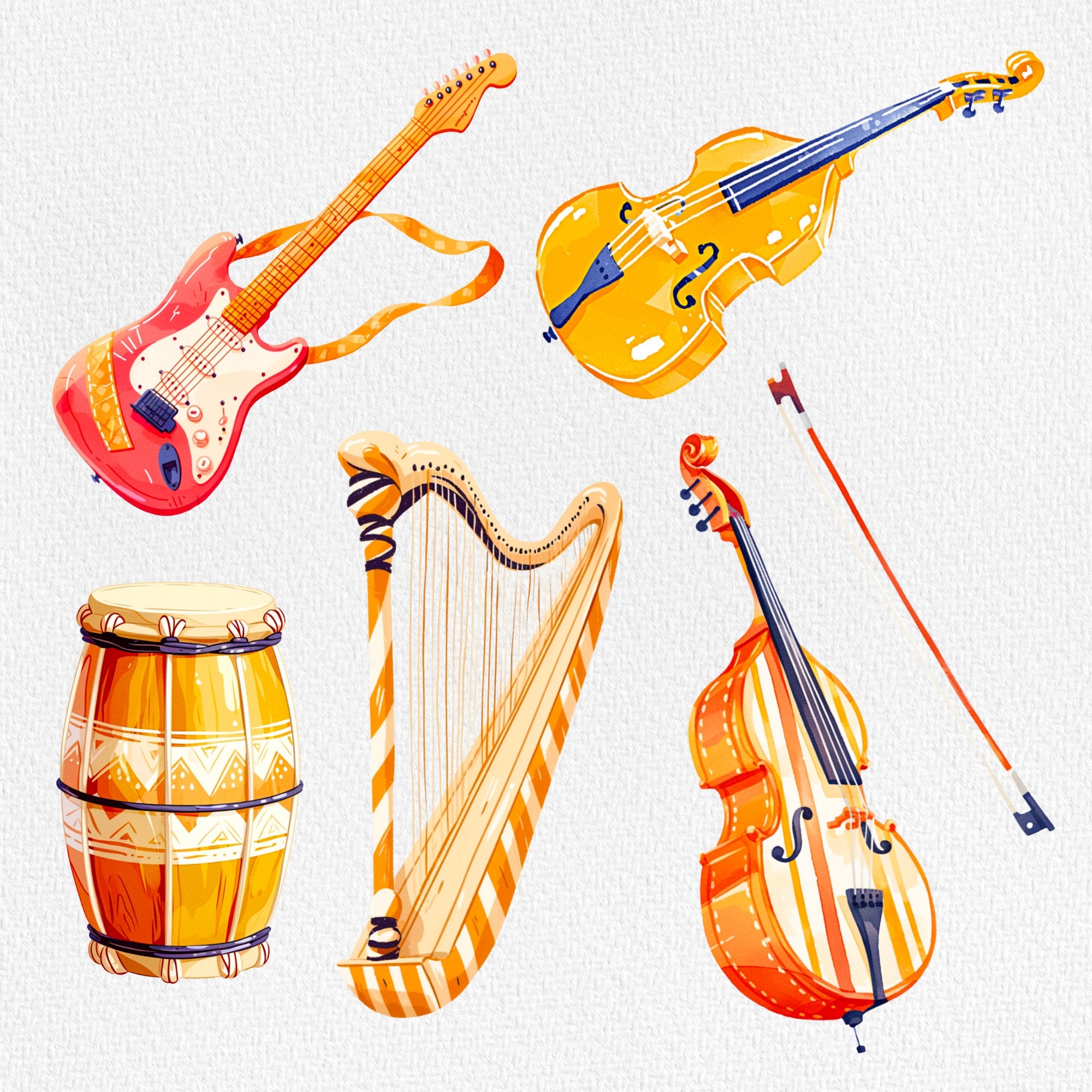 Watercolor Musical Instruments Clipart, Musical Instruments Clipart Set ...