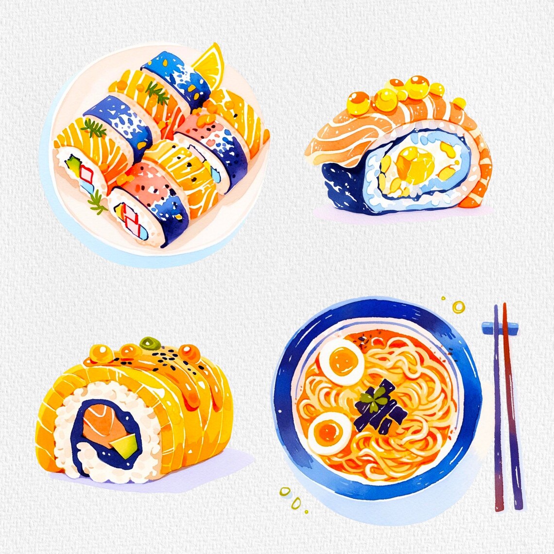 Watercolor Sushi Clipart, Asian Clipart, Fish Clipart, Japanese Clipart ...