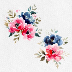Blush Pink & Navy Blue Floral Clipart Frame Spring Wreath Border ...