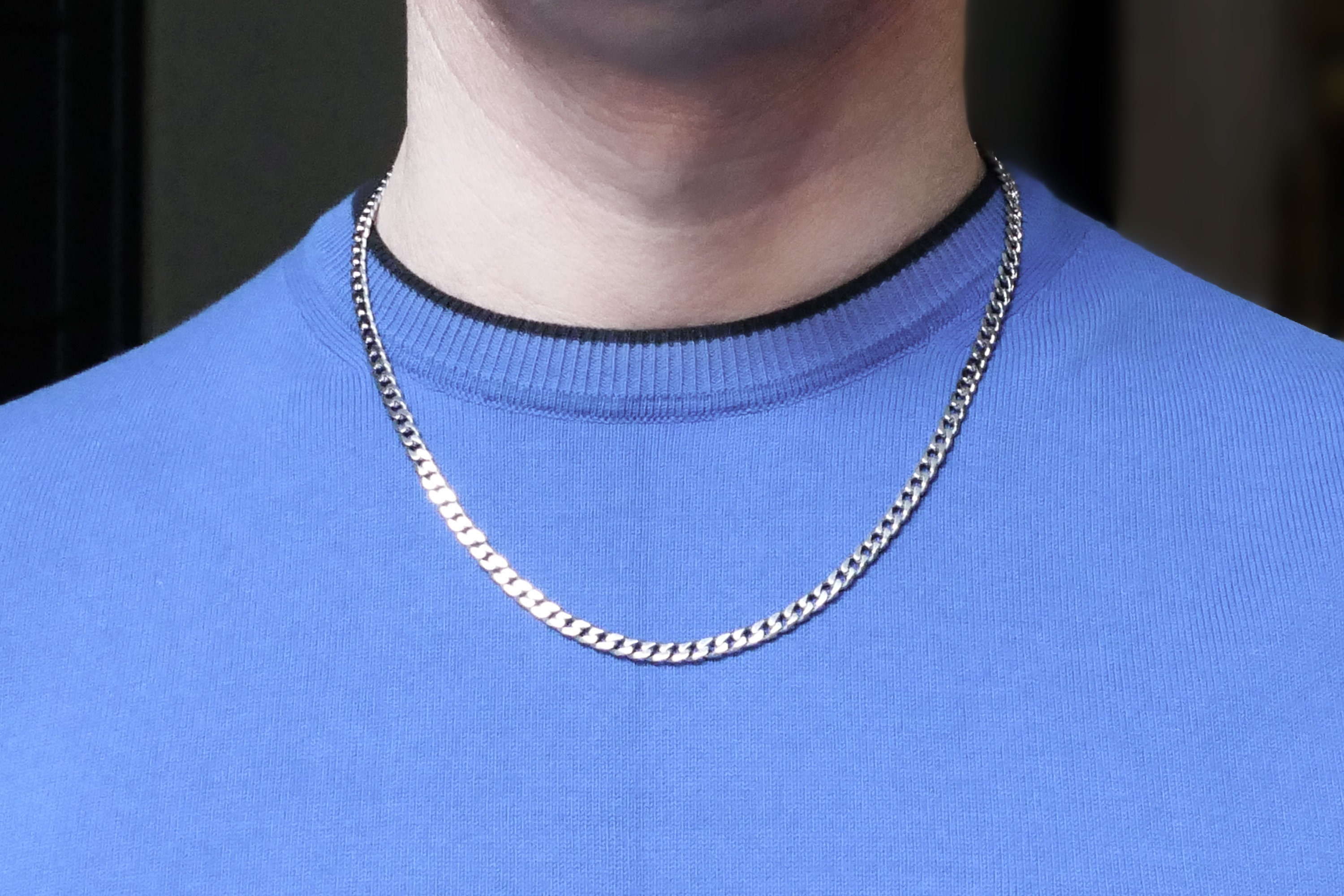 Silver Chain, Curb Style Stainless Steel Silver Plated Chain Necklace ...