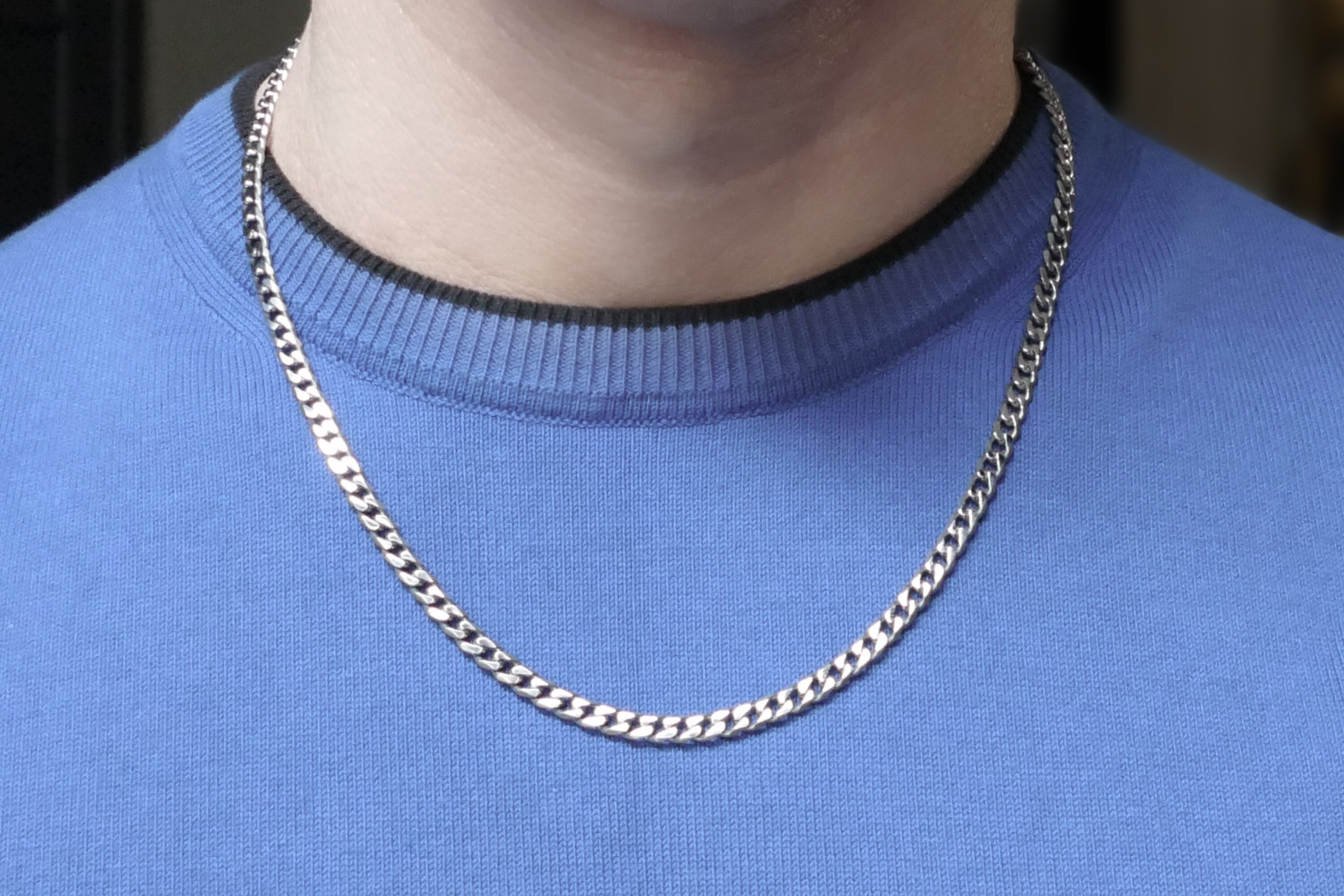 Silver Chain, Curb Style Stainless Steel Silver Plated Chain Necklace ...