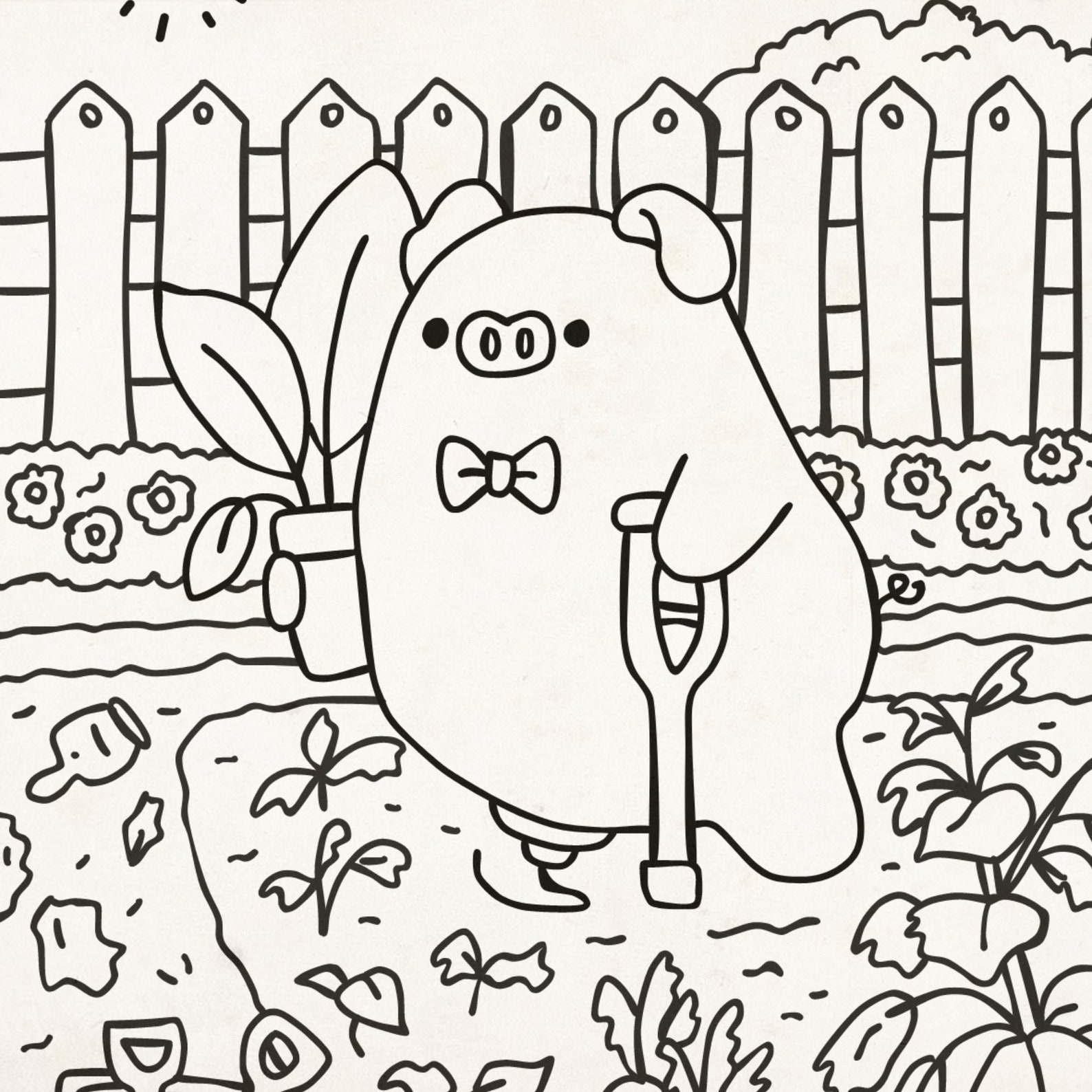 Cute Pig Coloring Page for Teens and Adults Kawaii Coloring Sheet With ...