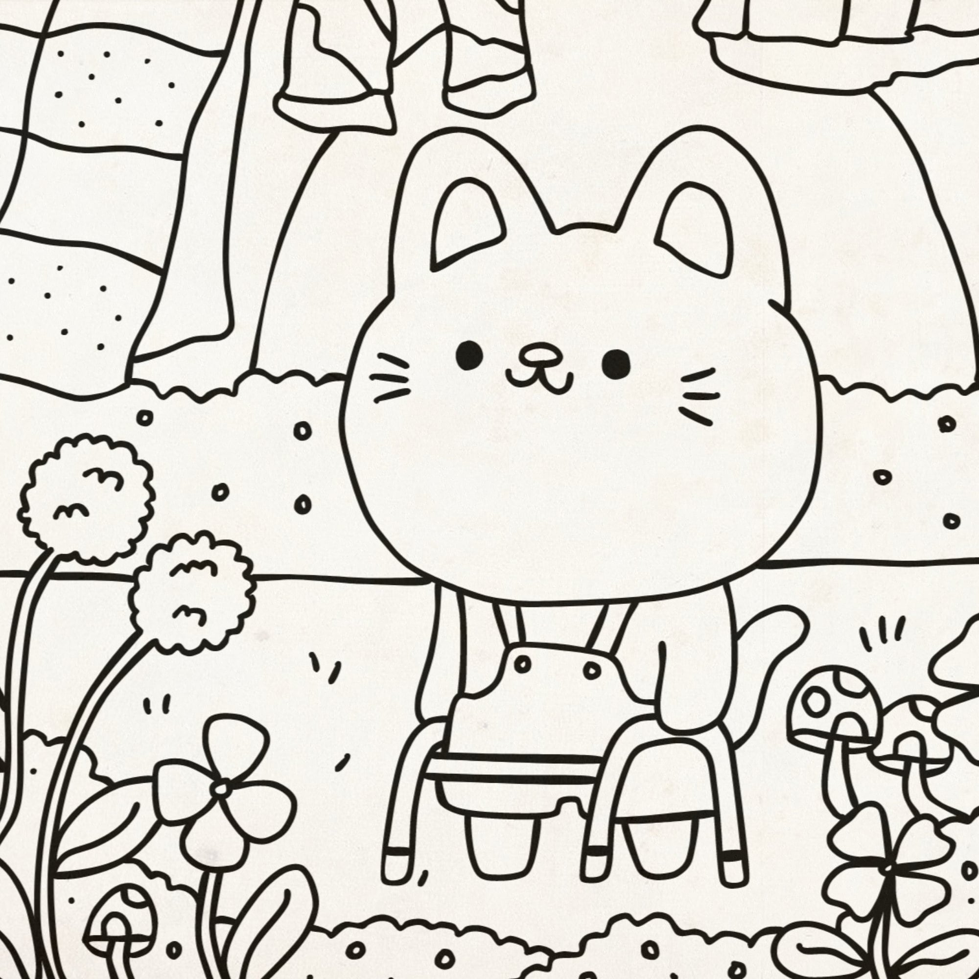 Cute Cat Coloring Page for Adults Simple and Kawaii Coloring Sheet ...