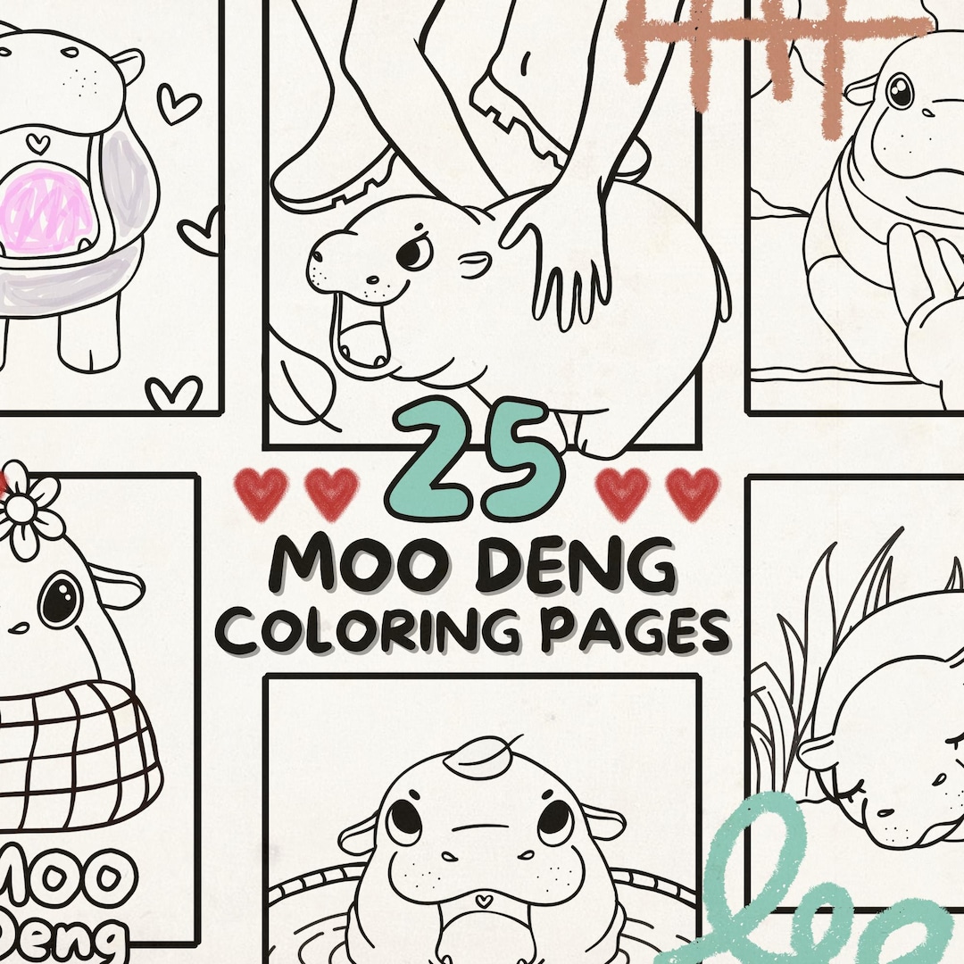Baby Hippo Moo Deng Coloring Pages | Cute Pygmy Hippopotamus Designs ...