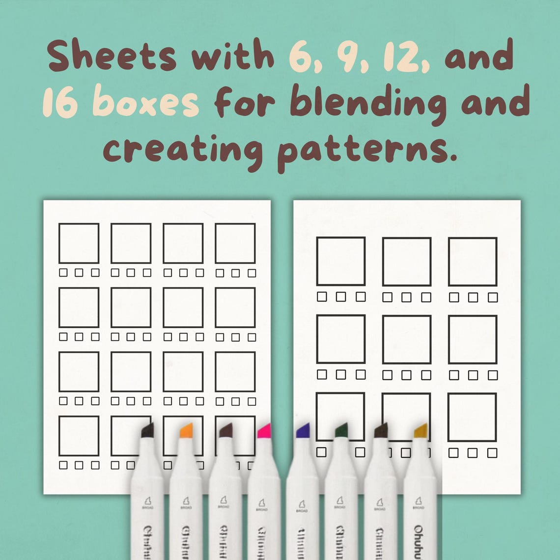 6 Coloring Patterns Practice Sheets, Blending Squares for Ohuhu, Copic ...
