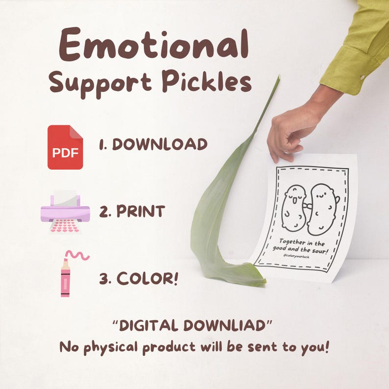 Emotional Support Pickles Coloring Pages - A Fun Self Care Activity for ...
