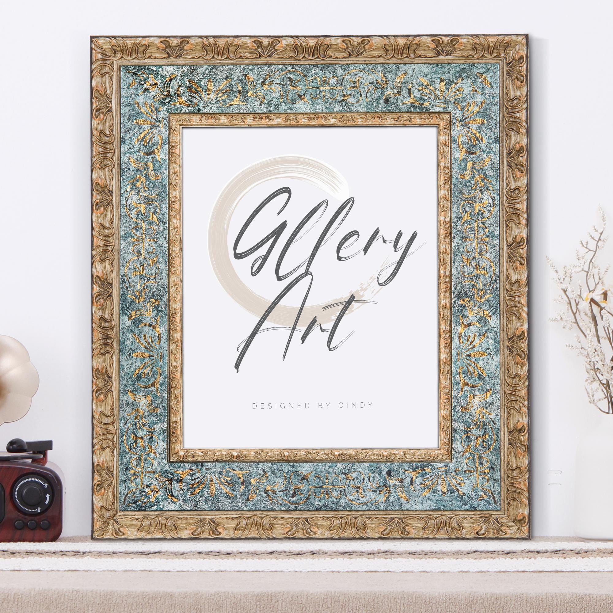 Custom Distressed Wood Picture Frame, Turquoise Ornate Poster Frame ...