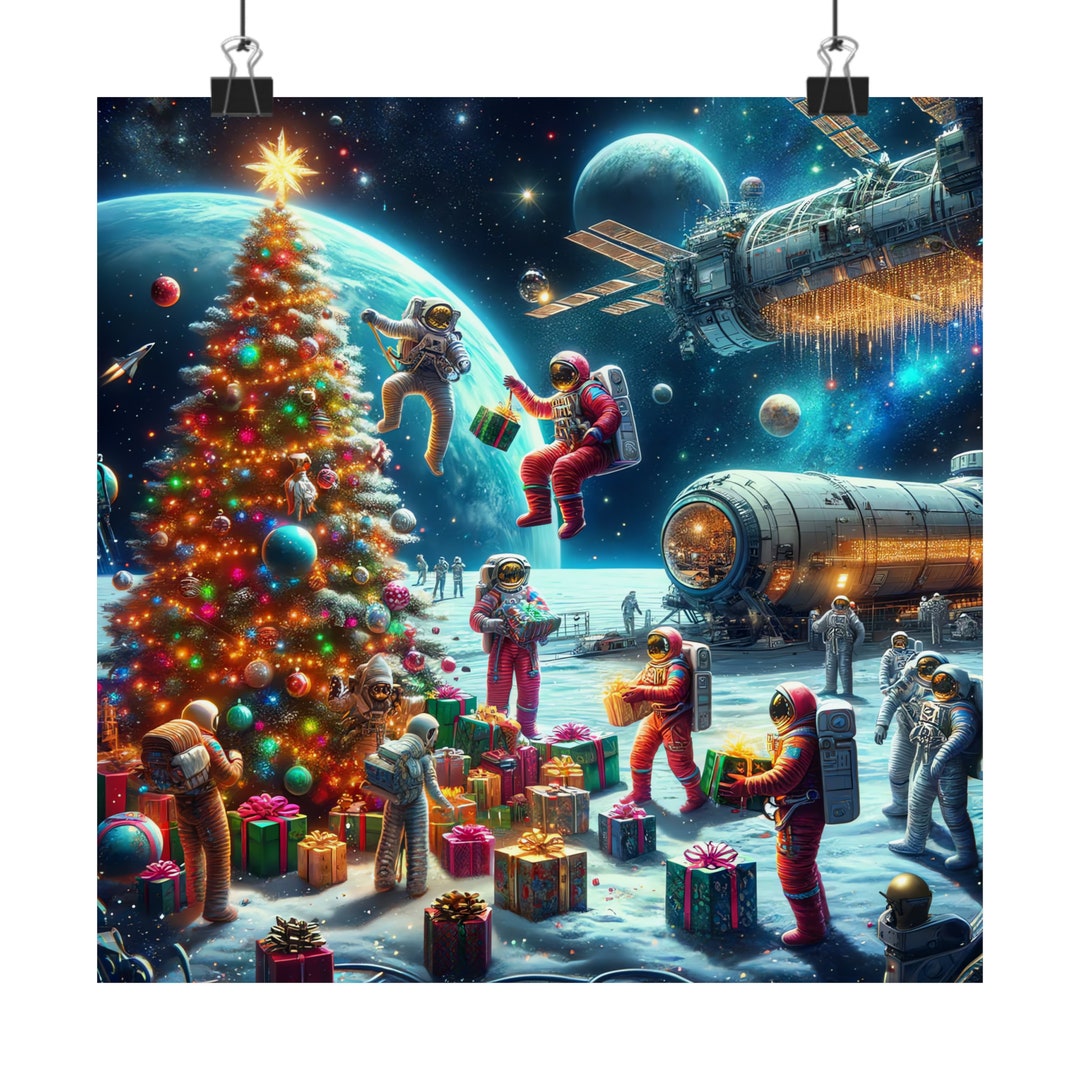 Christmas in Space Astronauts Poster Festive Space Art - Etsy
