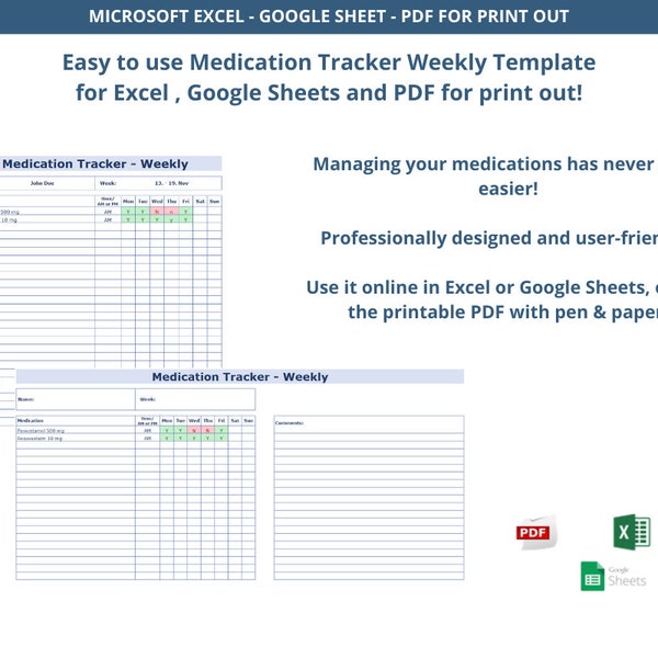 Excel Sheet Medication Tracker Etsy