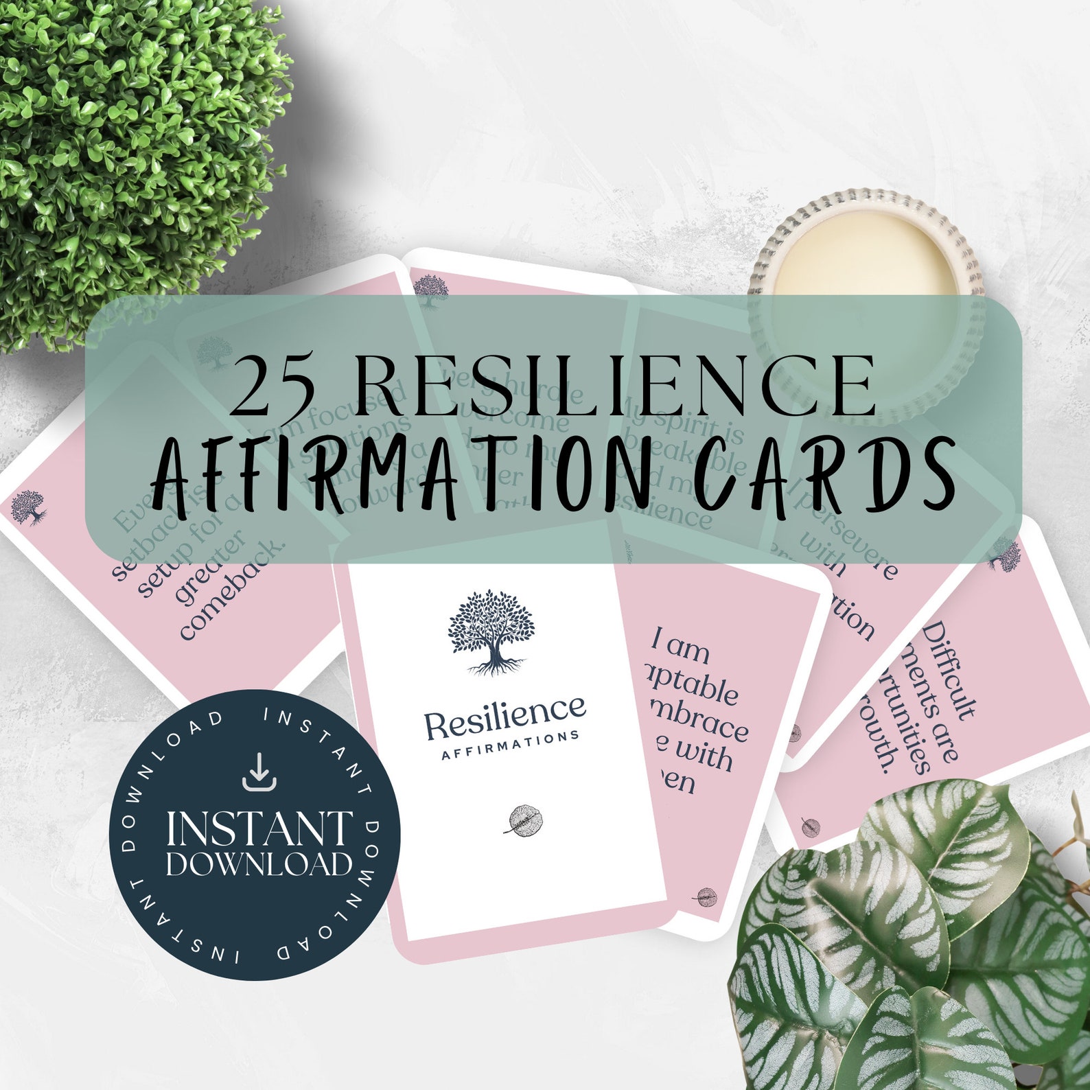 25 Printable Affirmation Cards for Resilience Pink, Positive Thinking ...