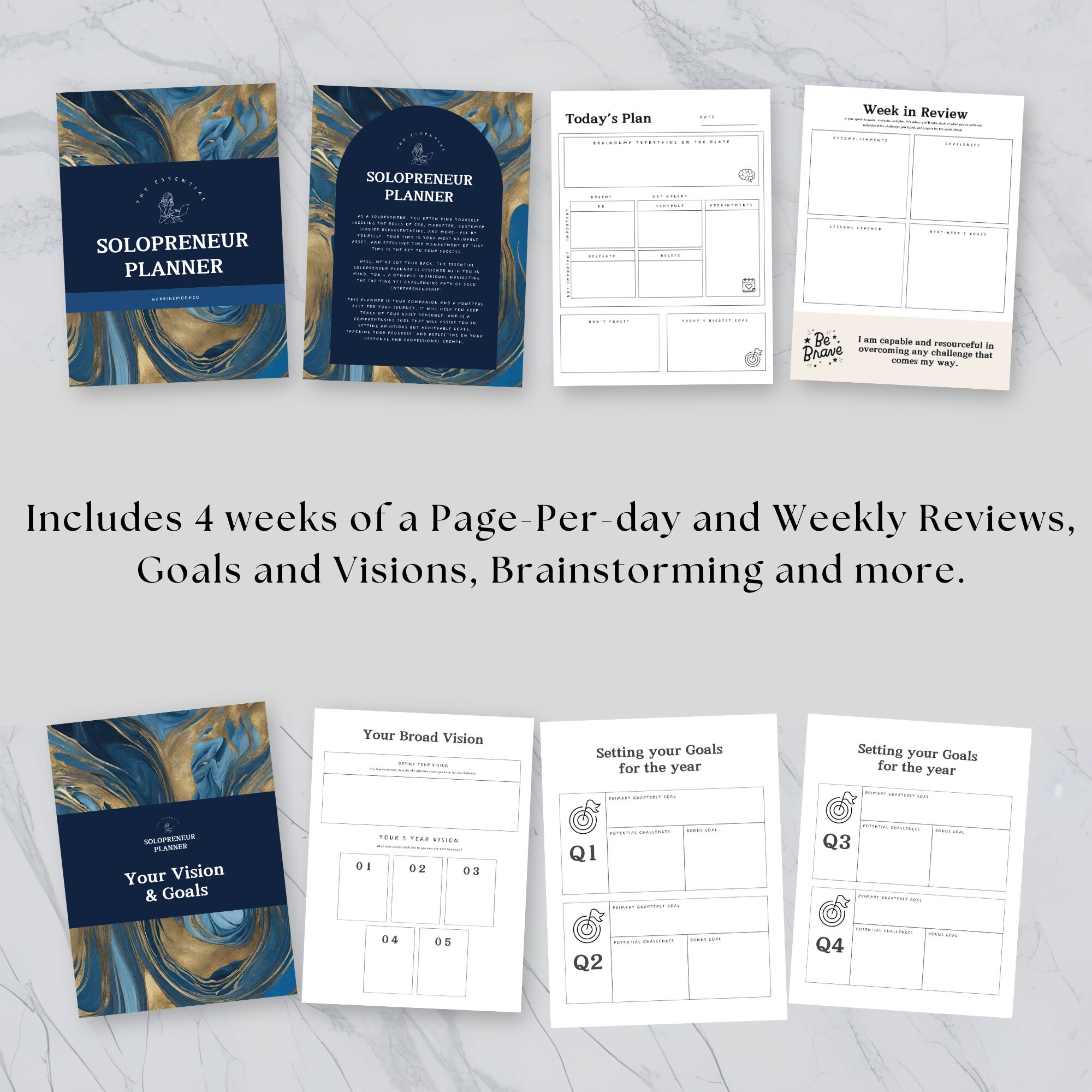 Printable Blue Solopreneur Planner, Accountability for Business Owners ...