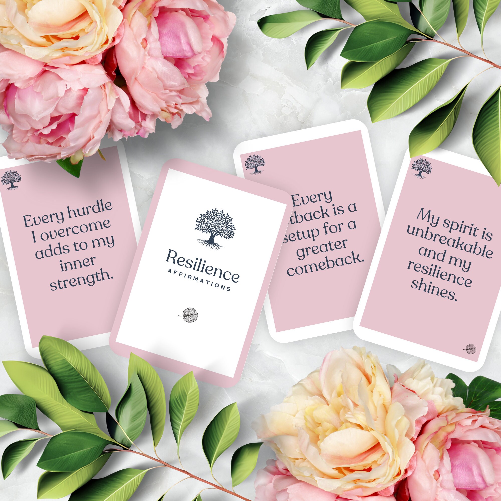 25 Printable Affirmation Cards for Resilience Pink, Positive Thinking ...
