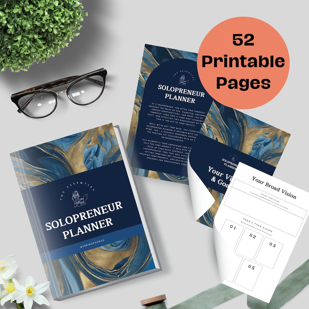 Printable Blue Solopreneur Planner, Accountability for Business Owners ...