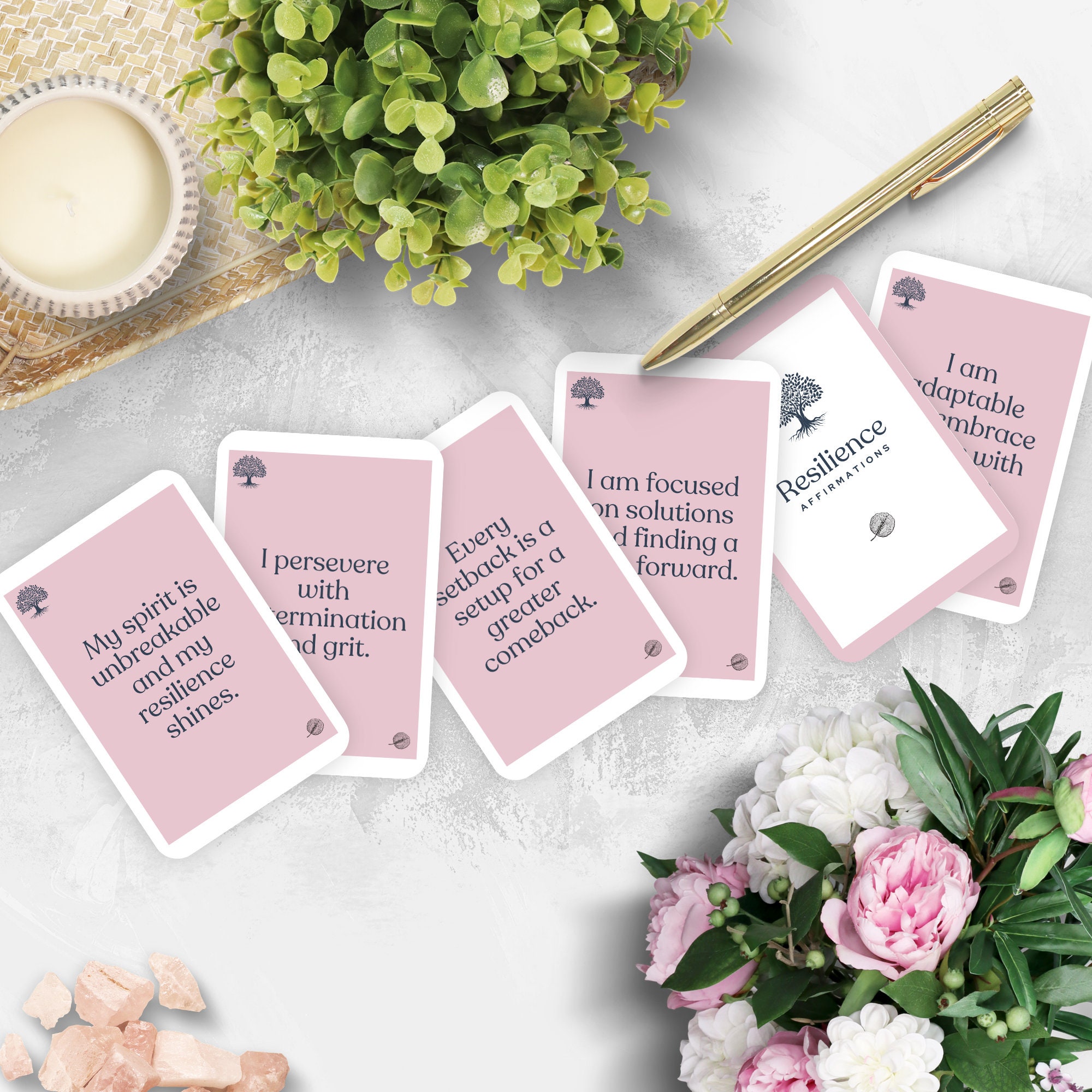 25 Printable Affirmation Cards for Resilience Pink, Positive Thinking ...
