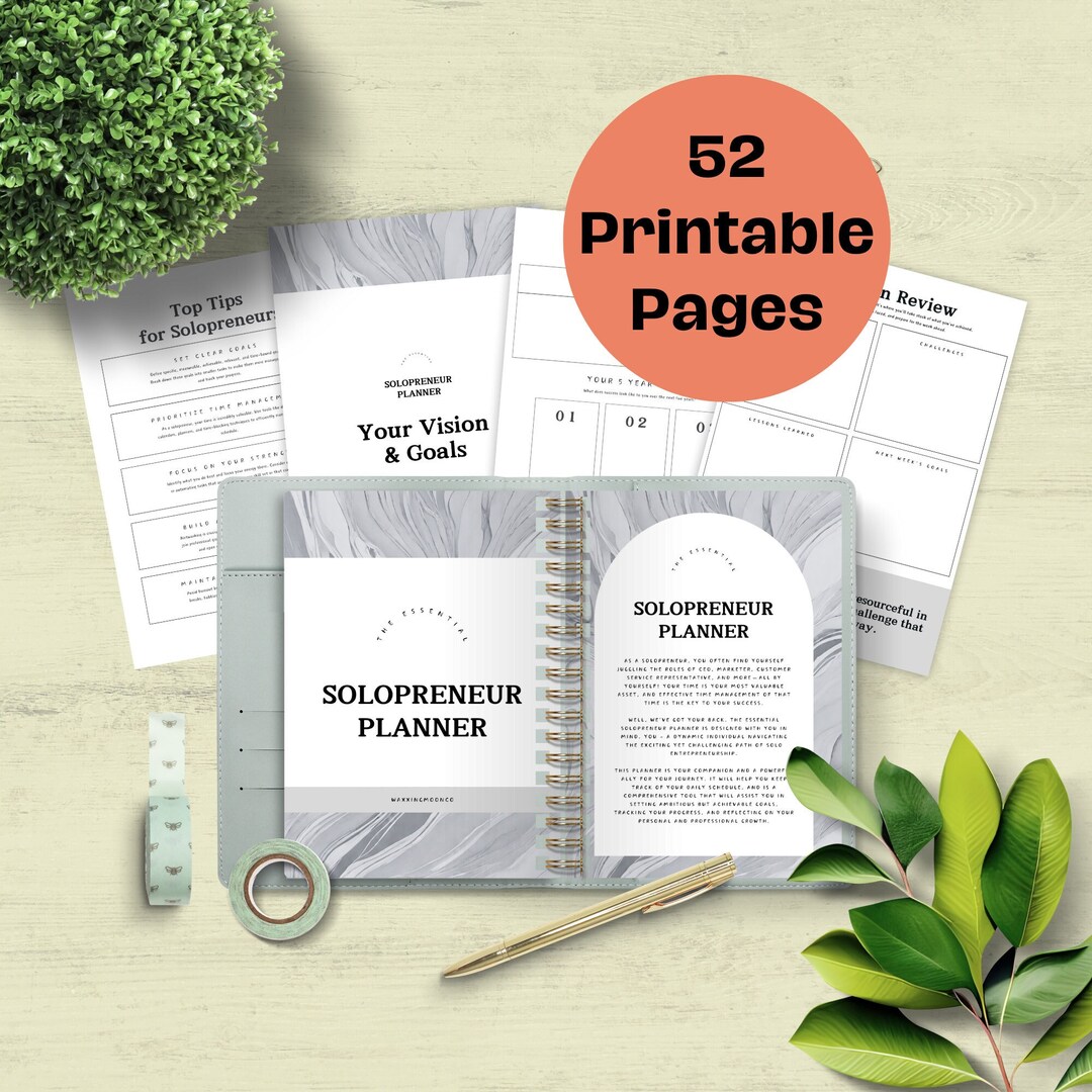 Printable Minimalist Solopreneur Planner, Accountability 4 Business ...