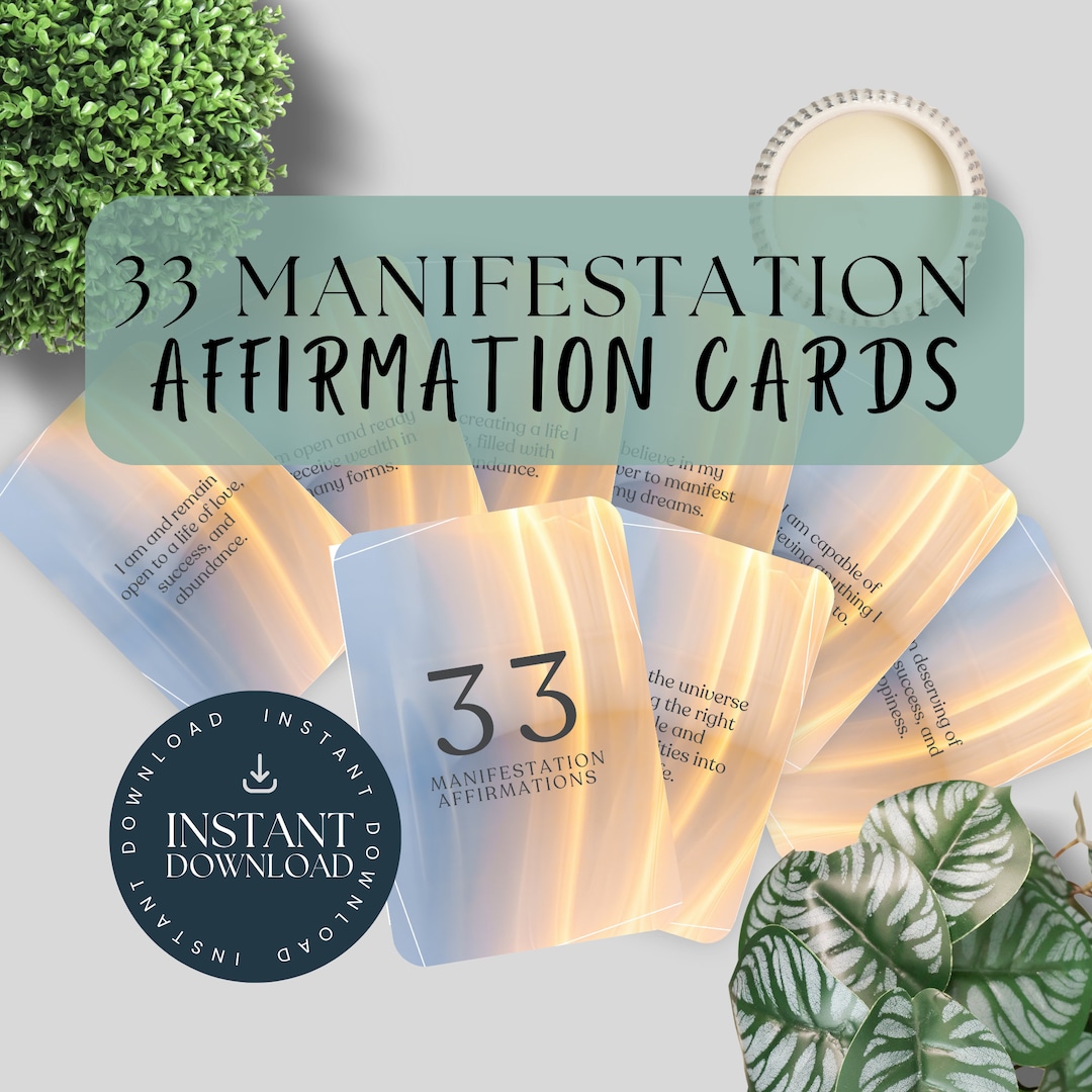 33 Printable Manifestation Affirmations, Cards, Ethereal Gold Blue ...