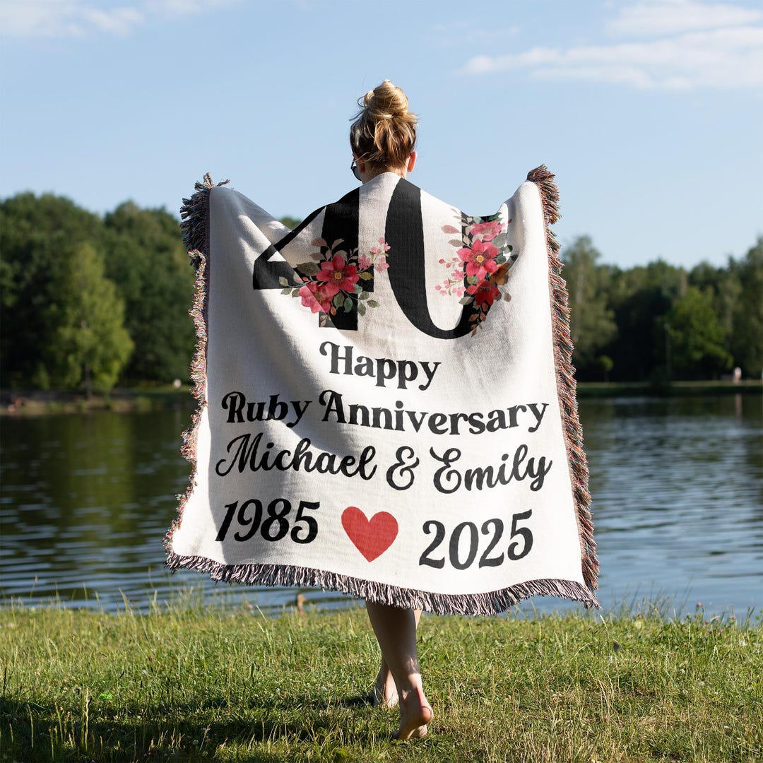 40th Ruby Anniversary Custom Year Woven Tapestry Throw Blanket, Wedding ...