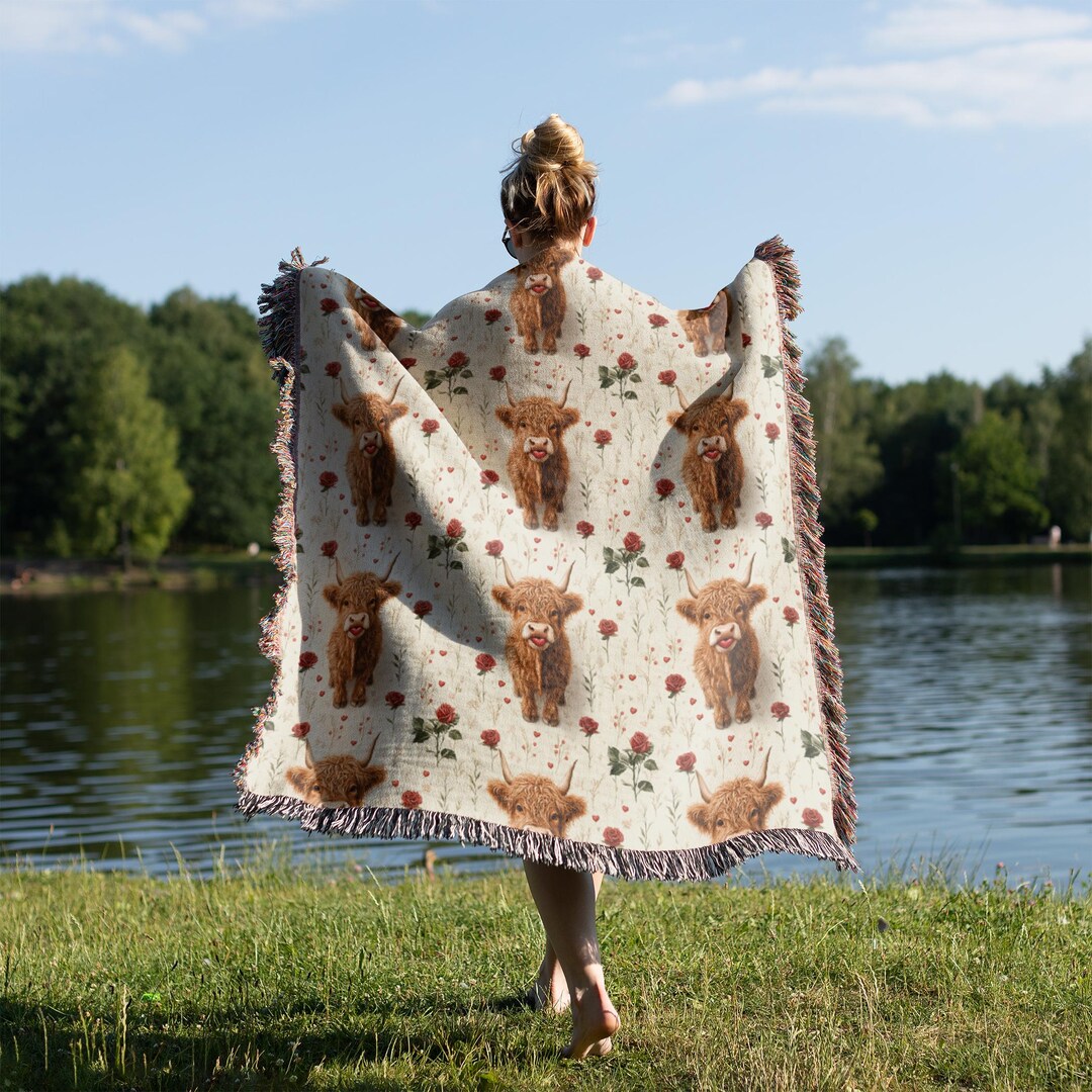 Highland Cow Heifer Floral Rose Western Cowgirl Valentine Blanket ...