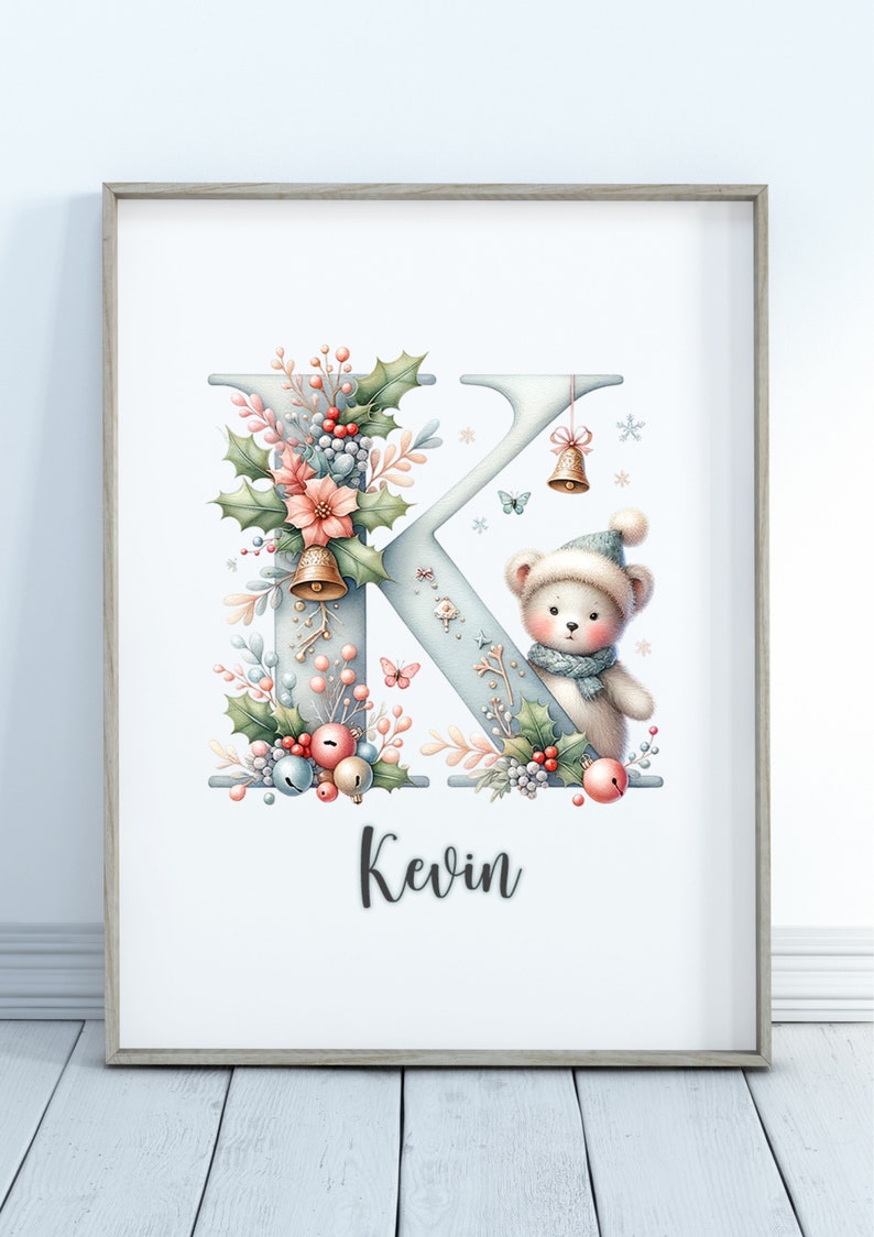 Cute Christmas Woodland Animals Watercolor Letters, Alphabet Clipart ...