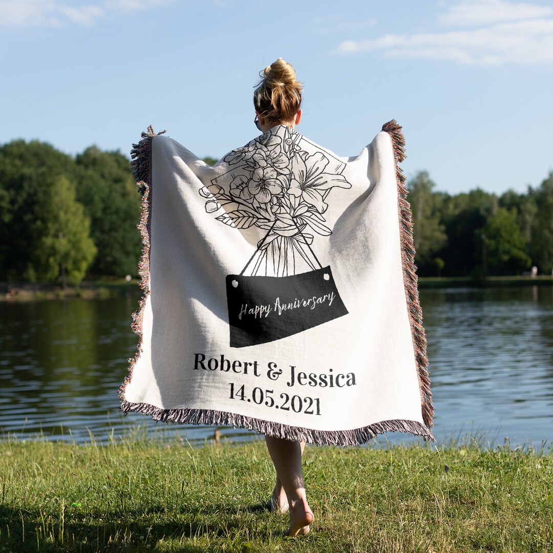 Custom Year Woven Tapestry Throw Blanket, Wedding Parents Anniversary ...