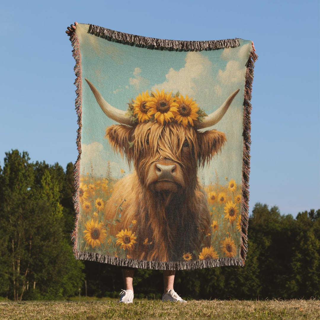 Sunflower Highland Cow Heifer Western Red Cowgirl Valentine Blanket ...