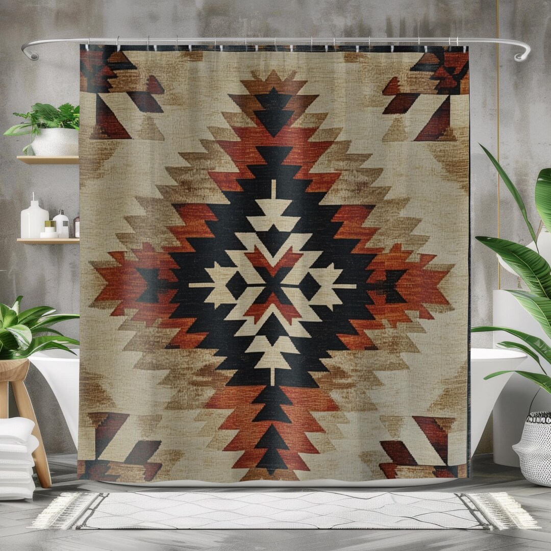 Aztec Boho Western Rustic Mayan Vibrant Tribal Shower Curtain Bath Mat ...