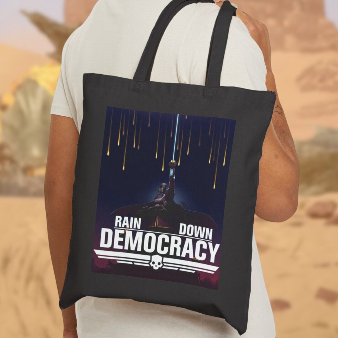 Rain Down Democracy Helldivers 2 Cotton Canvas Tote Bag, Malevelon Creek, Helldiver Merch, Hell ...