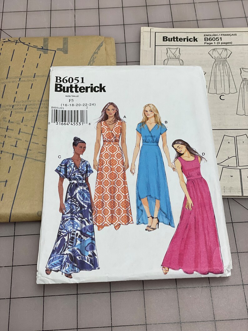 Butterick 6051 Knit Maxi Dress With Wrap Top Sewing Pattern Easy ...