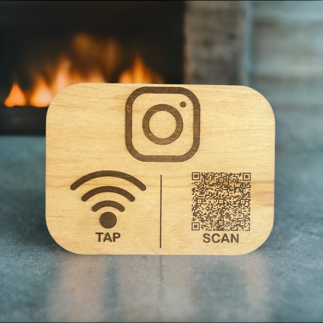 QR Code Sign Wood Instagram Engraved QR Code and NFC Tap Sign - Etsy