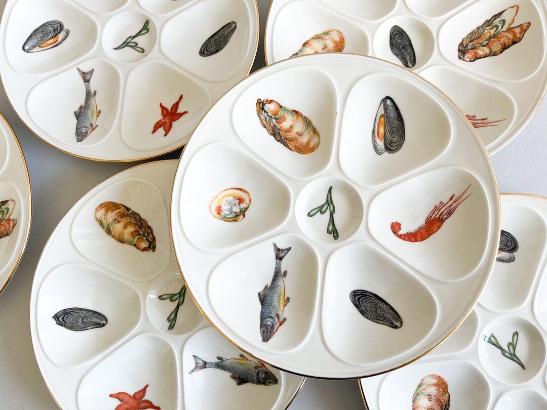 6 Limoges Porcelain Oyster or Shellfish Plates, Early 20th Century - Etsy