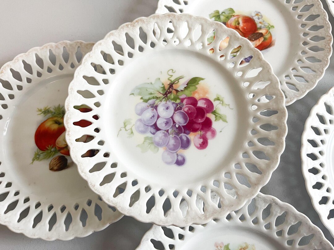 6 Small Porcelain Plates With Fruit Decoration, - Etsy