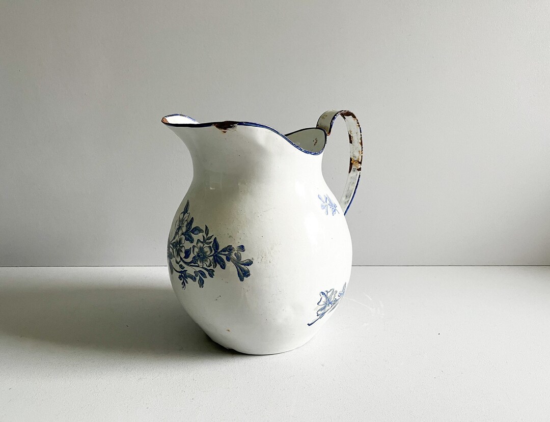 Large Enameled Sheet Metal Pitcher, Early 20th Century - Etsy