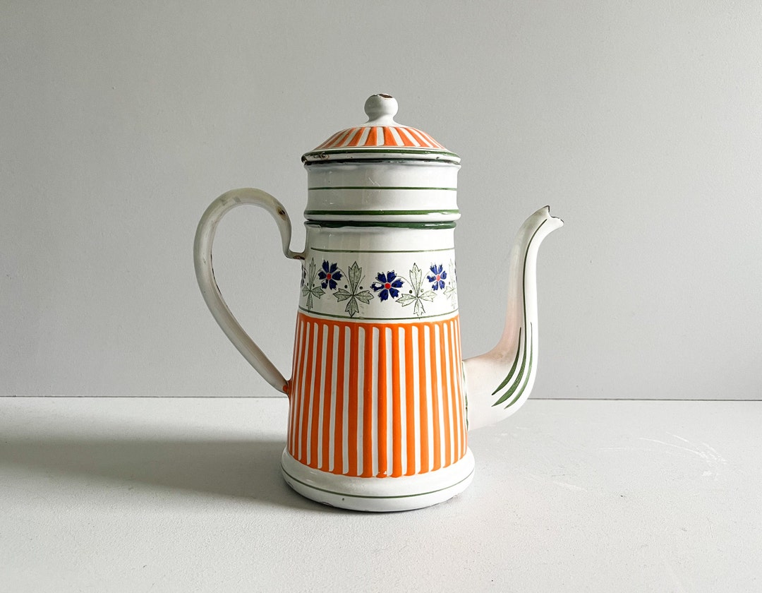 Enameled Sheet Metal Coffee Pot With Floral Decoration, Early 20th ...